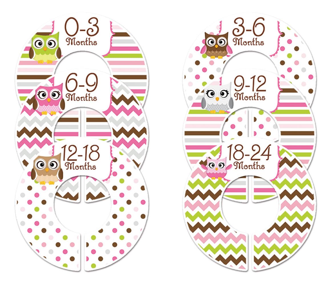C195 Baby Girl Nursery Closet Clothing Size Dividers Owl Set of 6 Fits 1.25 Inch Rod