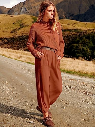 ANRABESS Women's Two Piece Sweater Sets Long Sleeve Knit Pullover Tops Casual Pants Sweat Outfits Set Matching Lounge Set 2023 Fashion Clothes Loungewear 1082xiuhong-M