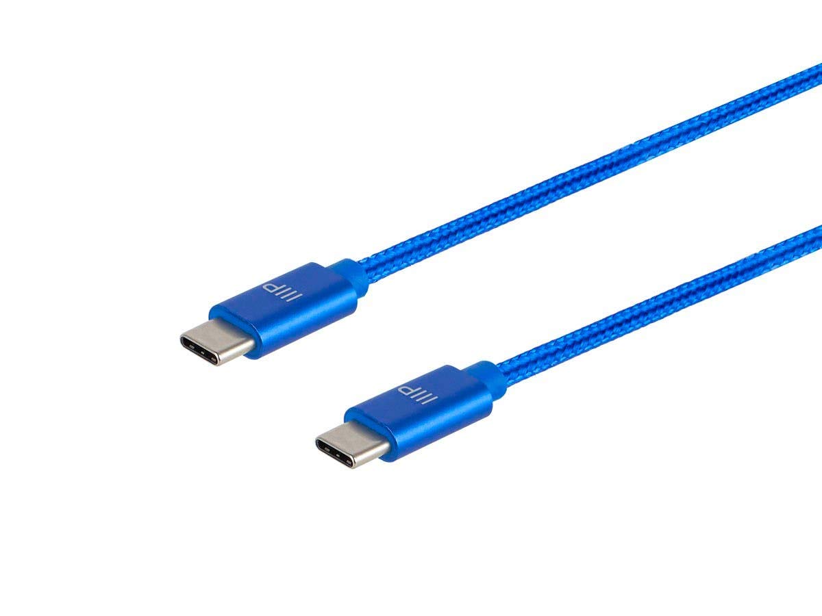Monoprice USB 2.0 Type-C to Type-C Charge and Sync Nylon-Braid Cable - 3 Feet - Blue, Fast Charging, Aluminum Connectors, Stay Synced - Palette Series