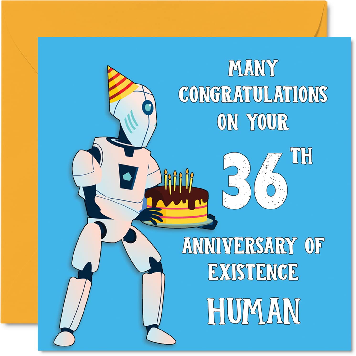 Funny 36th Birthday Cards for Men Woman - Robot Droid - Happy Birthday Card for Dad Mom Son Daughter Brother Sister Uncle Aunt Cousin, 5.7 x 5.7 Inch Joke Humor Greeting Cards