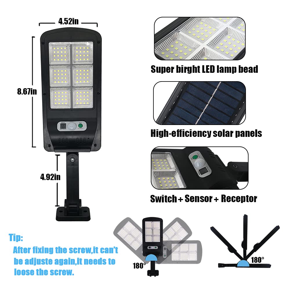 96 Led Solar Street Light Remote Control Solar Parking Lot Lights Motion Sensor Street Lamp with 3 Lighting Modes for Garden Yard Path Garage-2 Pack