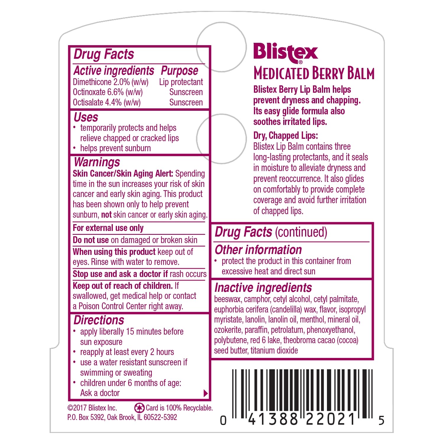 Blistex Medicated Lip Balm, Spf 15, Berry, .15-Ounce Tubes (Pack of 3)