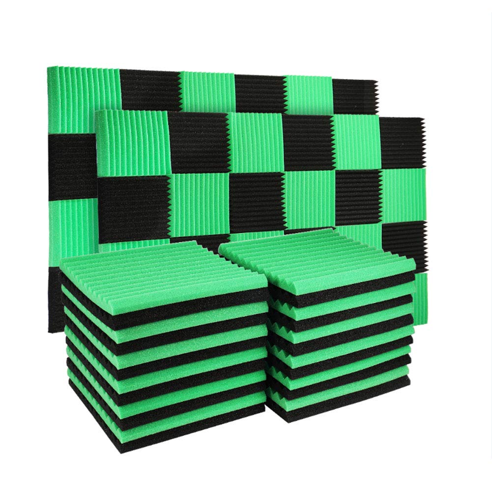 96 Pack- Black/Green Acoustic Panels Studio Foam Wedges 1" X 12" X 12" (96PACK, BLACK&GREEN)