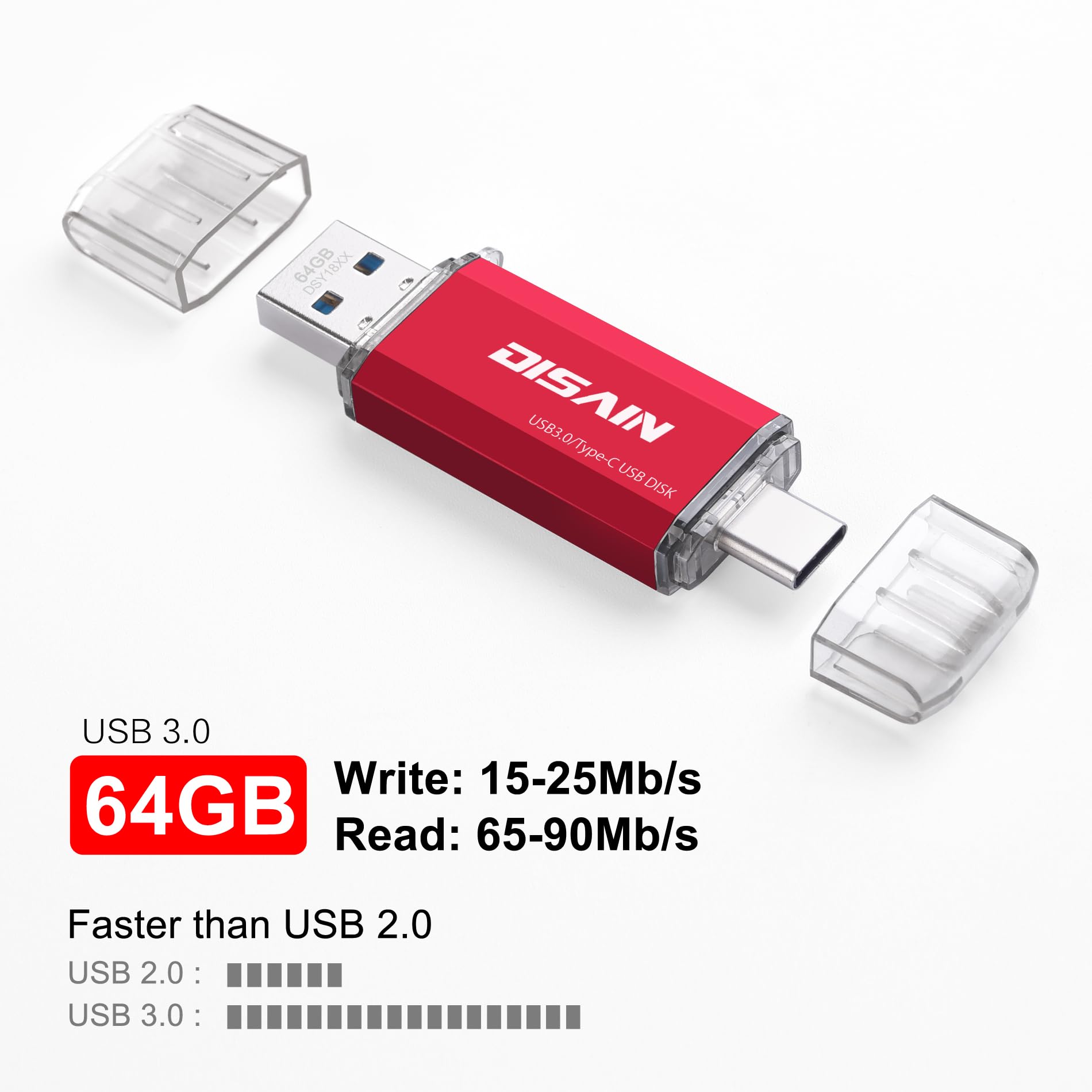 USB C Flash Drive, DISAIN 64GB USB C Thumb Drive (USB A 3.0/USB C 3.0), 2 in 1 OTG Type C Flash Drive for USB C Smartphones, Tablets, PC