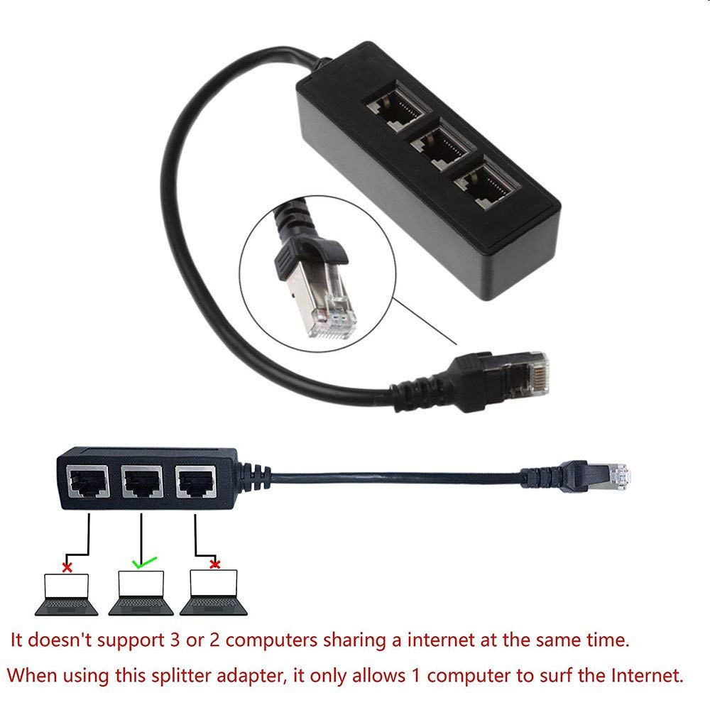 KOROMU RJ45 Ethernet Splitter Cable,RJ45 1 Male to 3 x Female LAN Ethernet Splitter Adapter Cable Suitable Super Cat5, Cat5e, Cat6, Cat7 LAN Ethernet Socket Connector Adapter