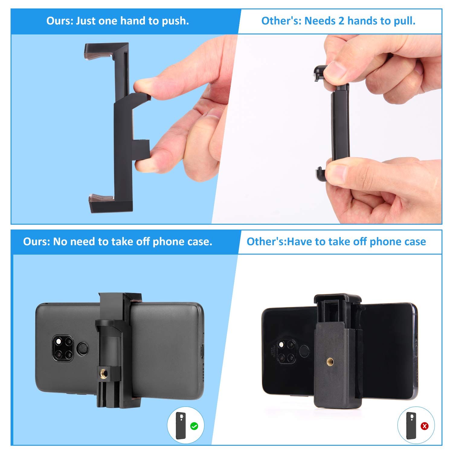 65"/165cm Phone Tripods with Remote Shutter and Universal Clip, Cell Phone Holder Compatible with iPhone/Android/Sport Camera Perfect for Video Recording/Selfies/Live Stream/Vlogging