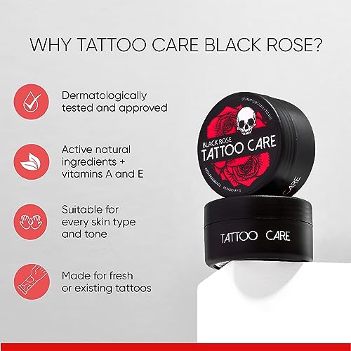 TATTOO CARE Makra Black Rose – Aftercare & Brightener Ointment - for New & Older Tattoos – Protects and Deeply Moisturizes – Enhances Colors, Prevents Fading, Brings Back Shine - 1.2 Oz/35 g