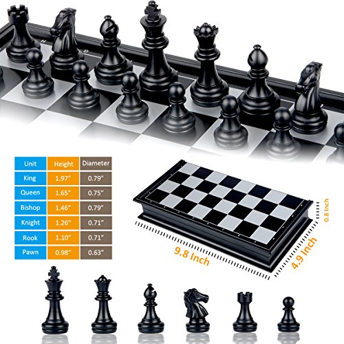Chess / Checkers / Backgammon 3 in 1 Set, Hoshin Portable Folding Travel Magnetic Chess Board for Kids, 9.8 x 9.8 x 0.8 Inch