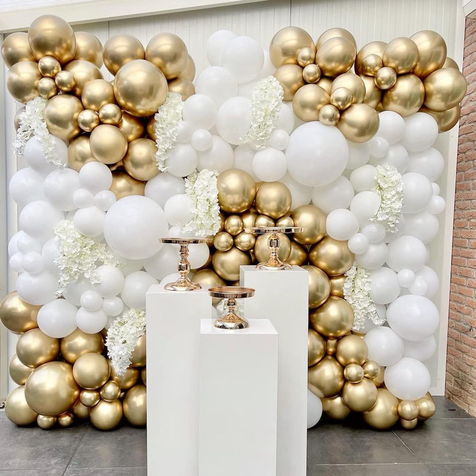 DIY White Gold Balloons Kit - 178 pcs Balloon Arch Garland Kit Include White Metallic Gold Confetti Balloons for First Communion Baptism Wedding Bridal Baby Shower Birthday Party Decorations Backdrop