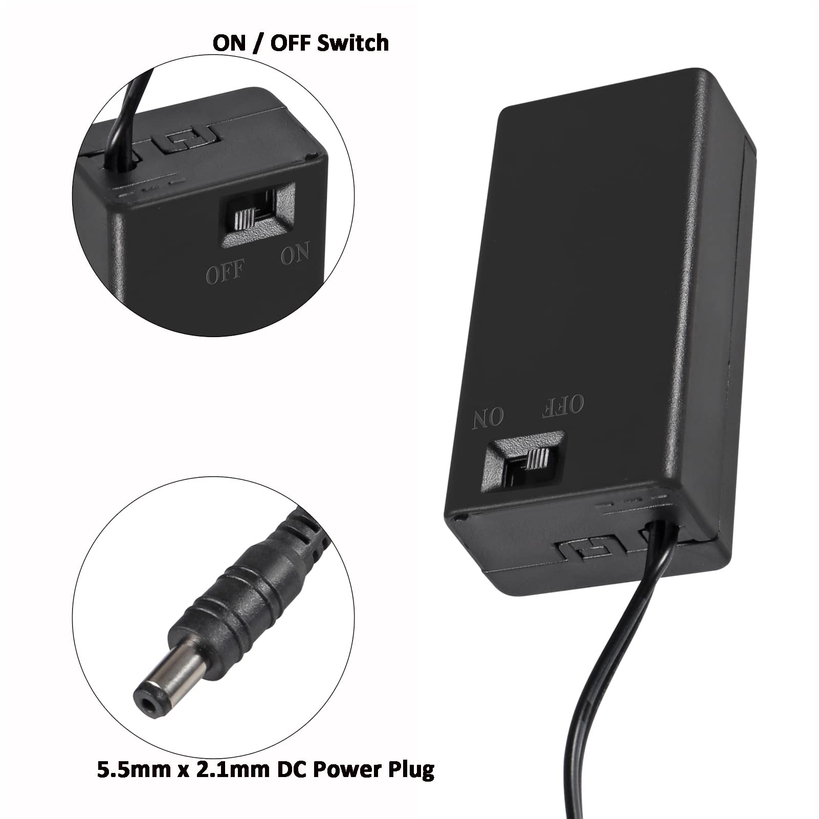 AEDIKO 8pcs 9V Battery Holder 9V Battery Holder with ON/Off Switch 9V Battery Case with DC 5.5 x 2.1mm 9V Battery Case Holder with Cover Storage Case Holder