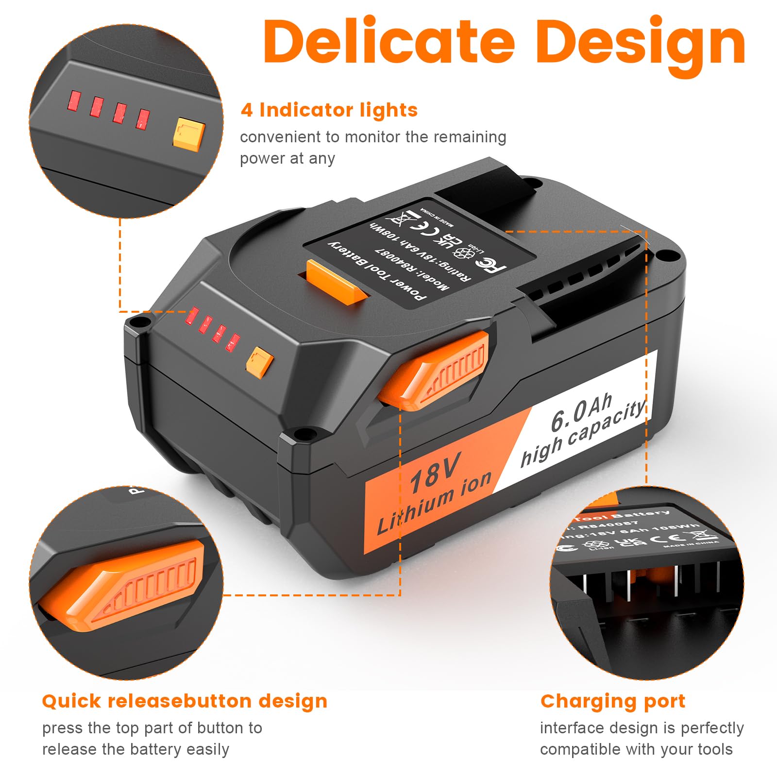 TREE.NB 2 Pack 6.0Ah 18V Battery Replacement for Ridgid Power Tool Battery with 18V Fast Charger Compatible R840087, R840083, R840085, R840086, AC840089, AC840085, AC840086, AC840087P