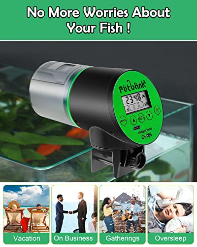 Petbank Automatic Fish Feeder - Rechargeable Timer Fish Food Dispenser with USB Charger Cable, for Aquarium or Fish Tank