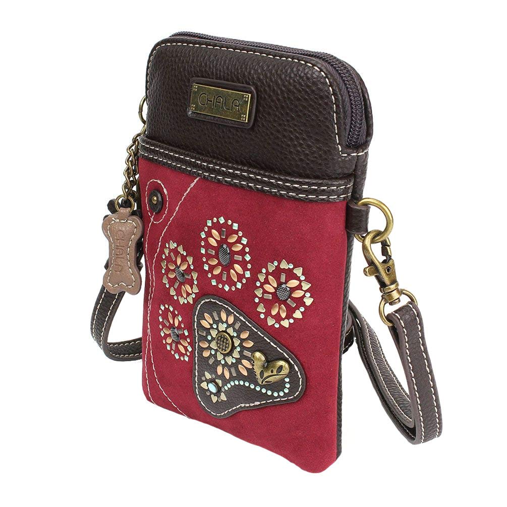 Chala Dazzled Paw Print Cellphone Convertible Strap Crossbody Handbag, Dog Lovers