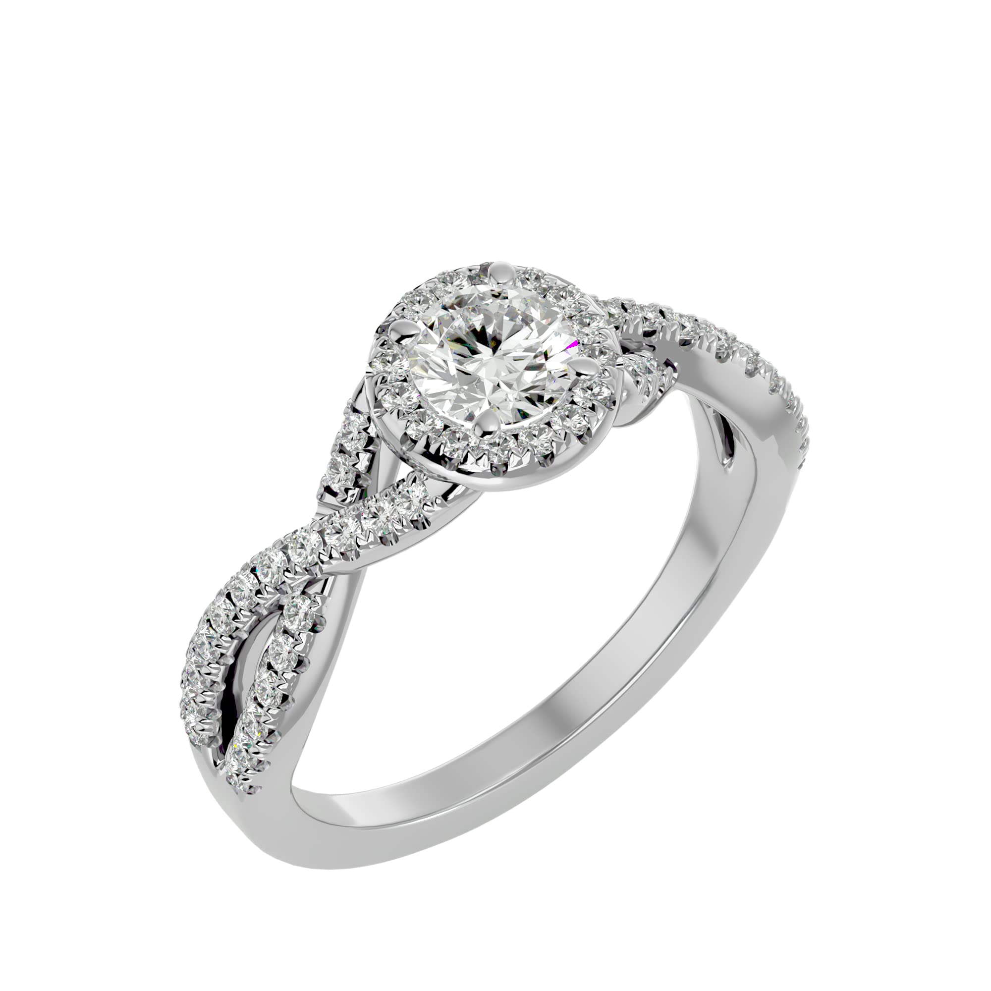 Certified 14K Gold Ring in Round Cut Moissanite Diamond (0.66 ct) Round Cut Natural Diamond (0.35 ct) With White/Yellow/Rose Gold Engagement Ring For Women