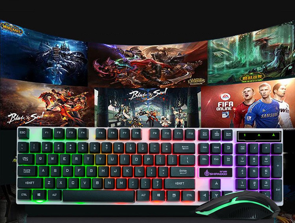 Led Rainbow Color Backlight Adjustable Gaming Game USB Wired Keyboard Mouse Set - Eighteen Crossing D280 Wired USB Lighting Gaming Computer Touch Keyboard and Mouse Set White