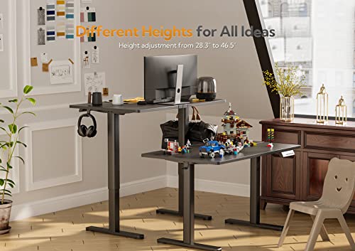 Claiks Electric Standing Desk, Adjustable Height Stand up Desk, 55x24 Inches Sit Stand Home Office Desk with Splice Board, Black Frame/Black Top
