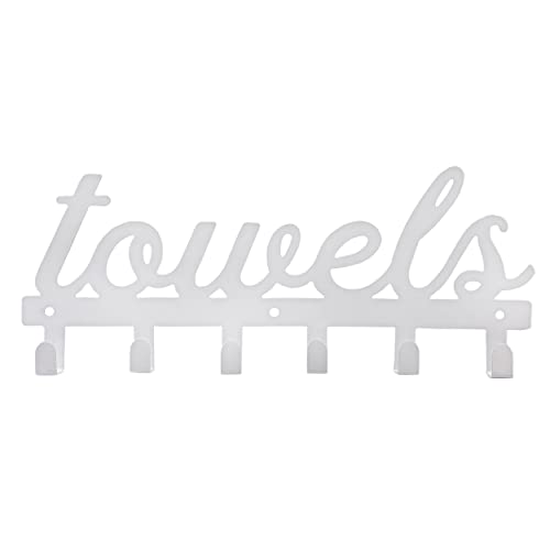 AuldHome White Towel Hanger w/ 6 Hooks, Farmhouse Style Towel Hanger Hooks for Wall/Door Mounted