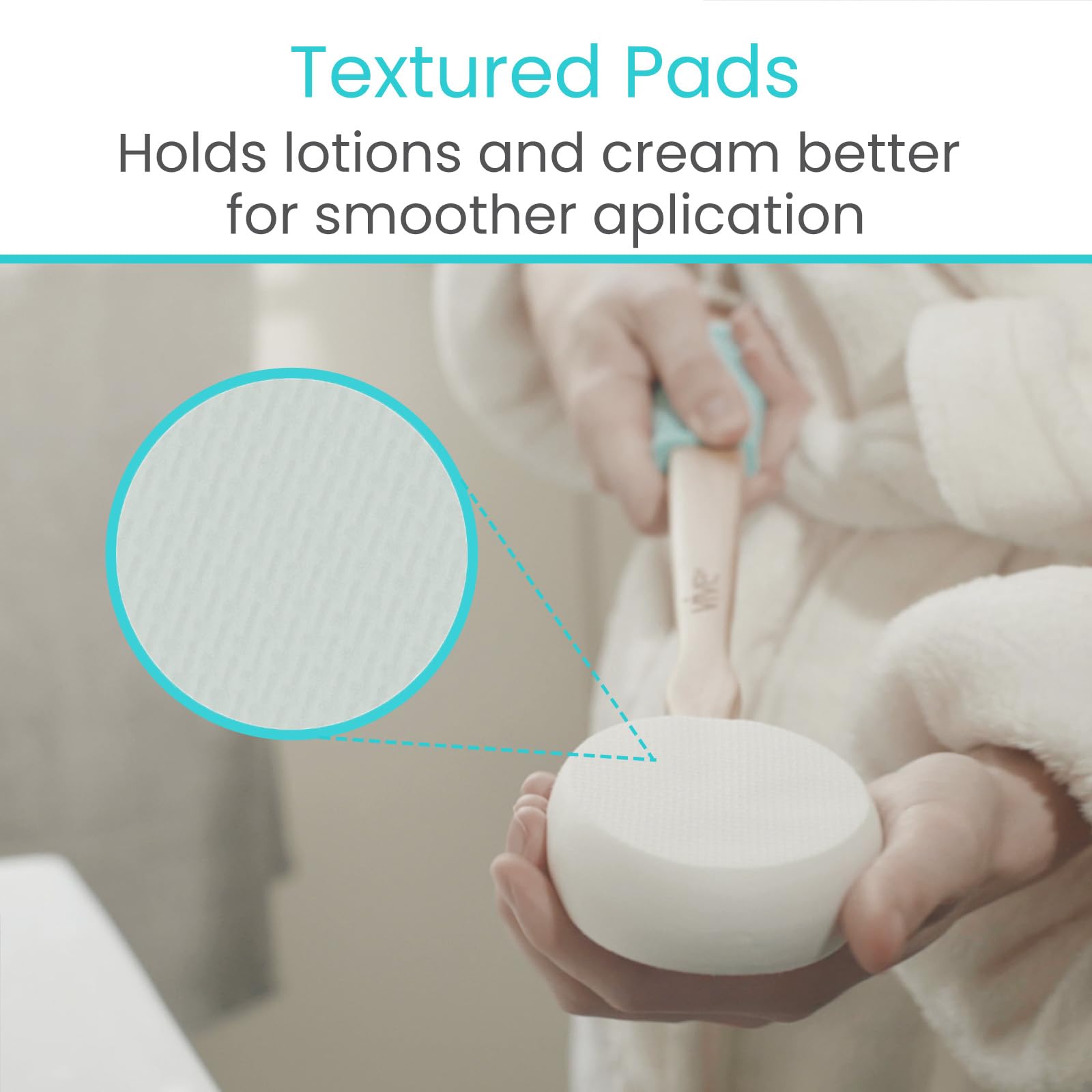 Vive Back Lotion Applicator Replacement Pads (6 Pack) - Long Reach Handle Loofah Sponge Shower Scrubber for Self Application - Body Bath Wash Brush for Skin Cream, Suntan, Tanning, Aloe - Men, Women