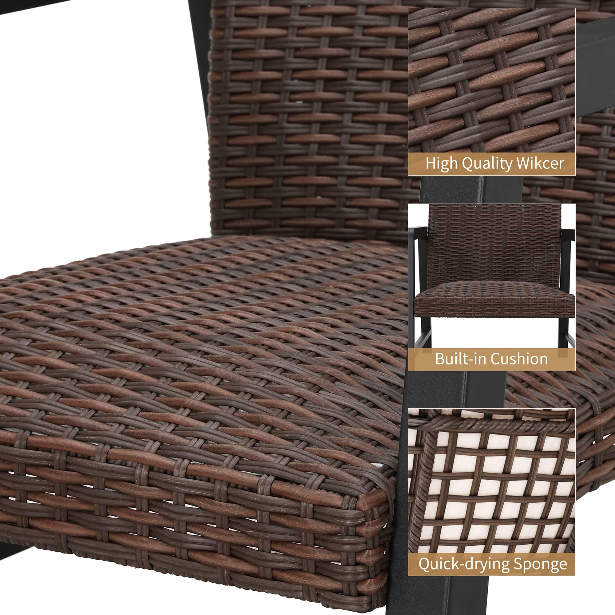 PatioFestival Patio Conversation Set 4Pcs Wicker Outdoor Furniture Sets with Quick-Drying Internal Cushion All Weather Frame
