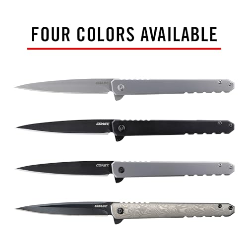 Coast Founder's Collection LX533 ORIGIN, Gentleman's EDC Folding Pocketknife, DAMASCUS Stainless-Steel Handle, Flipper Tab, Frame Lock, Pocket Clip, Black Nitride Stainless-Steel Blade
