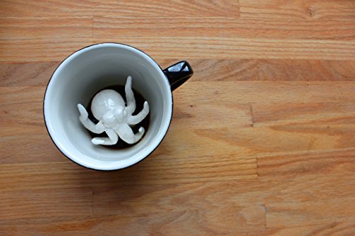 CREATURE CUPS Cthulhu Ceramic Cup (11 Ounce, Black Exterior) - Creepy Cups - Hidden Animal Inside Mug - Birthday, Halloween, Spooky Gift for Coffee & Tea Lovers