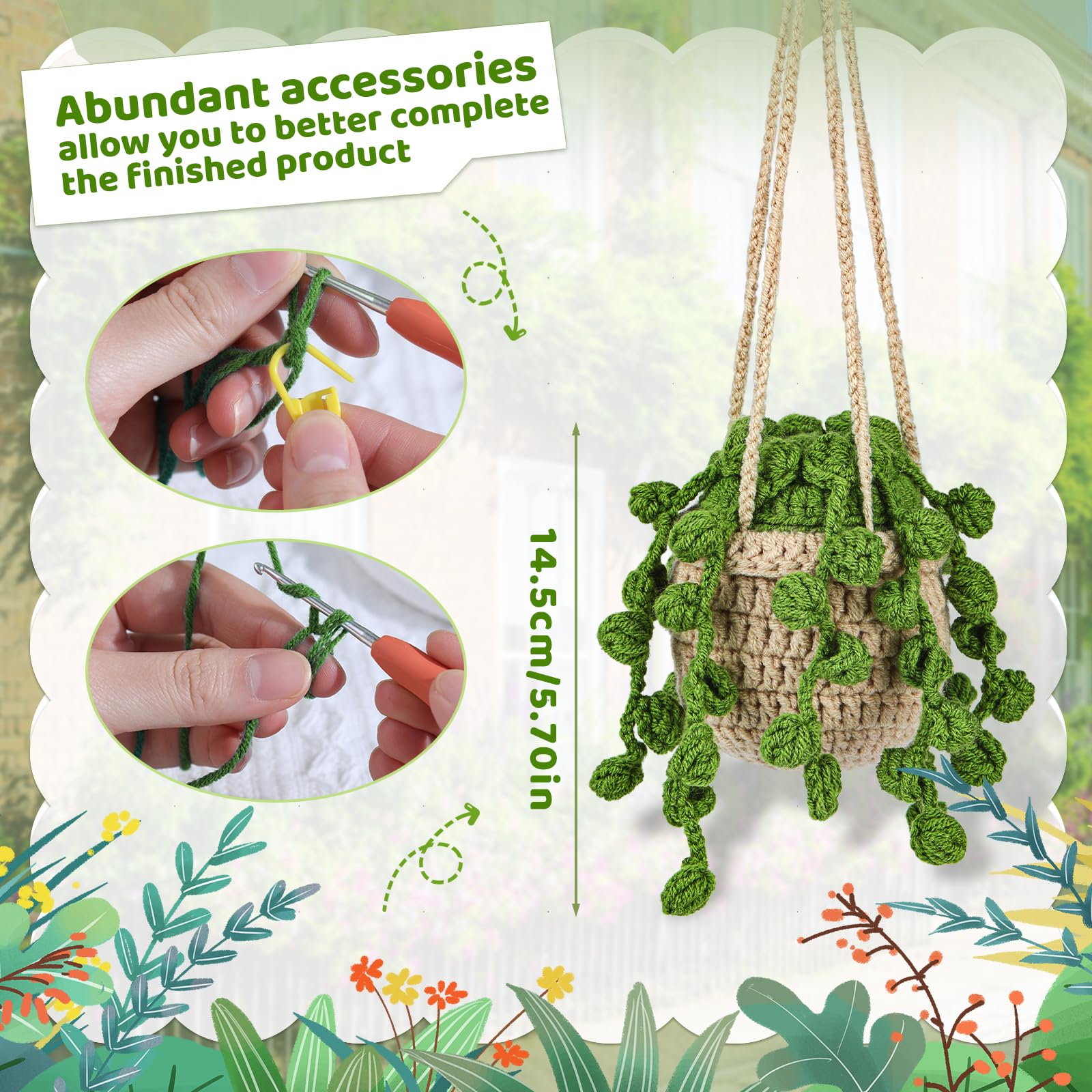 Crochet Kit for Beginners, Hanging Potted Plants Crochet Starter Kit with Step-by-Step Instructions and Video Tutorials Complete Crochet Kit for Beginners Decoration (Yellow-Green Doudou Plants)
