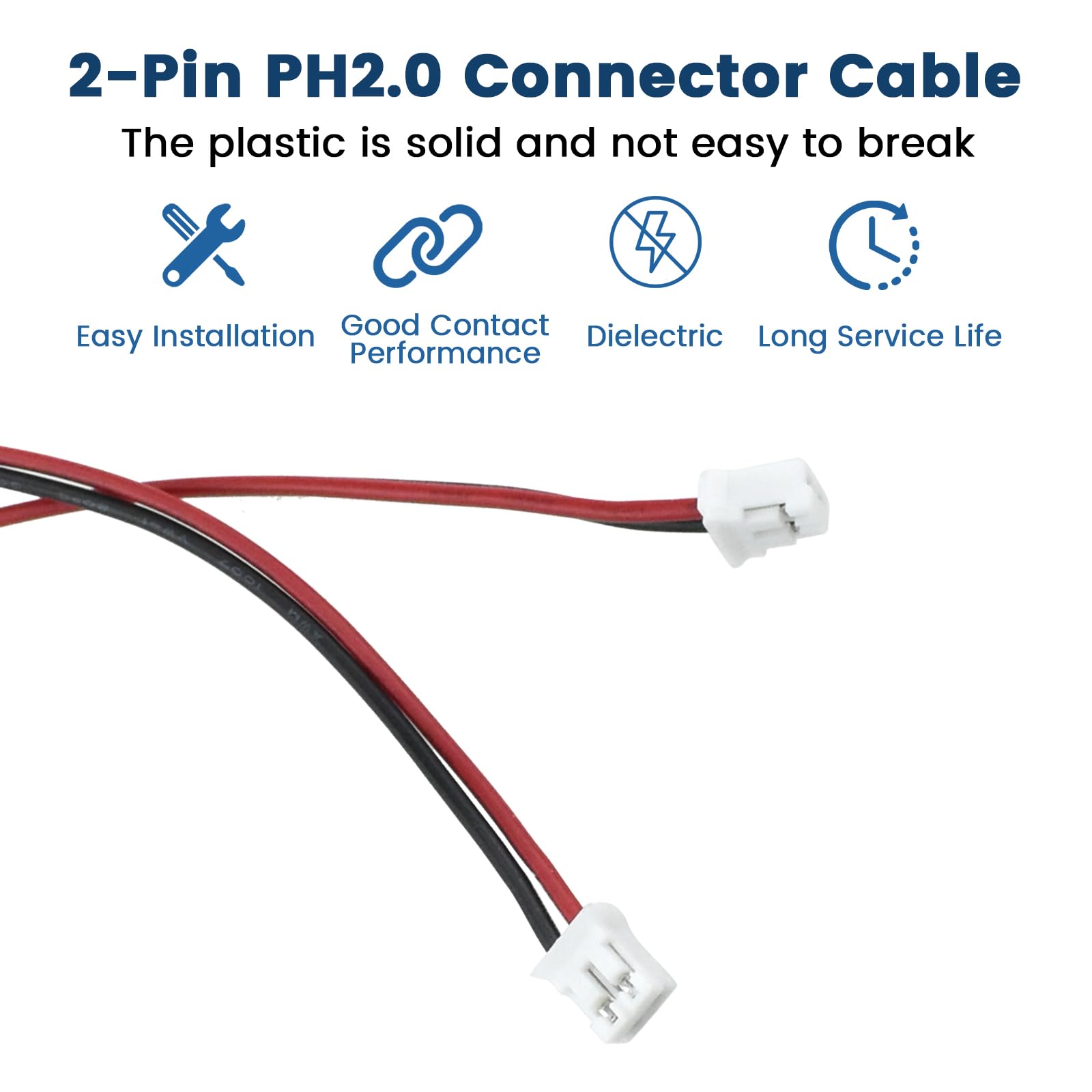 SDTC Tech 3 Pack 9V Battery Snap to 2-Pin PH2.0 Connector Cable I Type Battery Clip Lead Wire (15cm)