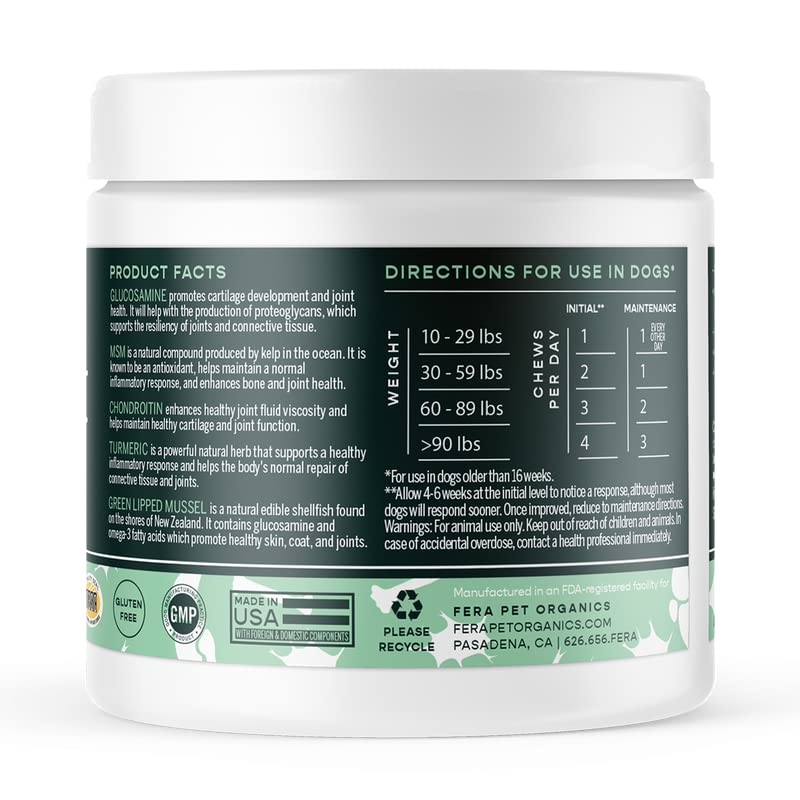 Fera Pets Hip + Joint Dog Supplement, Joint Support for Dogs with Glucosamine Chondroitin and MSM, Joint Care and Health Support Chewy Dog Treats, 90 Soft Chews