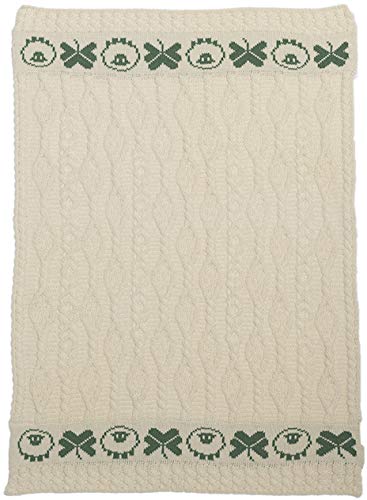 SAOL 100% Merino Wool - Baby Blanket Kid's Bedding Throw with Sheep and Shamrock Design