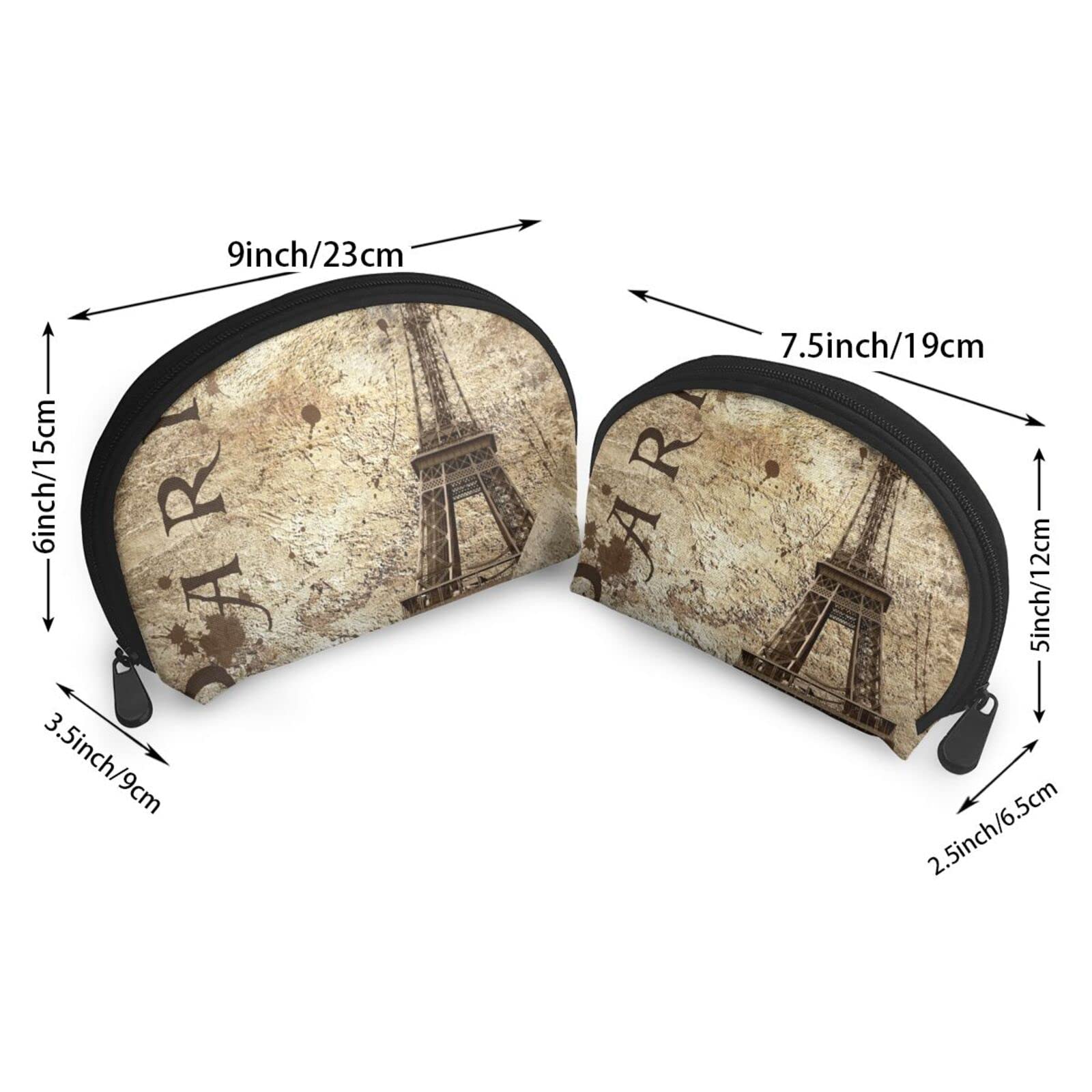 allgobee 2 Pcs Cosmetic Bags Vintage-Paris-Retro Travel Makeup Bag Shell Toiletry Women Handbag