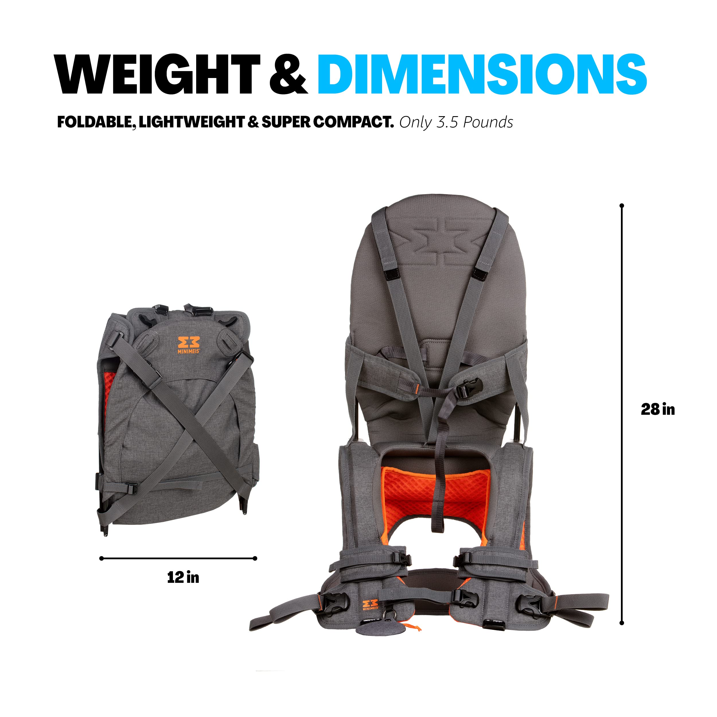 MiniMeis G4, Grey - Lightweight Child Shoulder Carrier - For Kids 6 Months to 4 Years Old