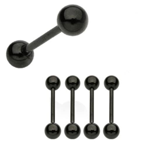 4 Pc 14g Black Titanium IP Surgical Steel Barbells Nipple Tongue Rings Piercing - 12 mm