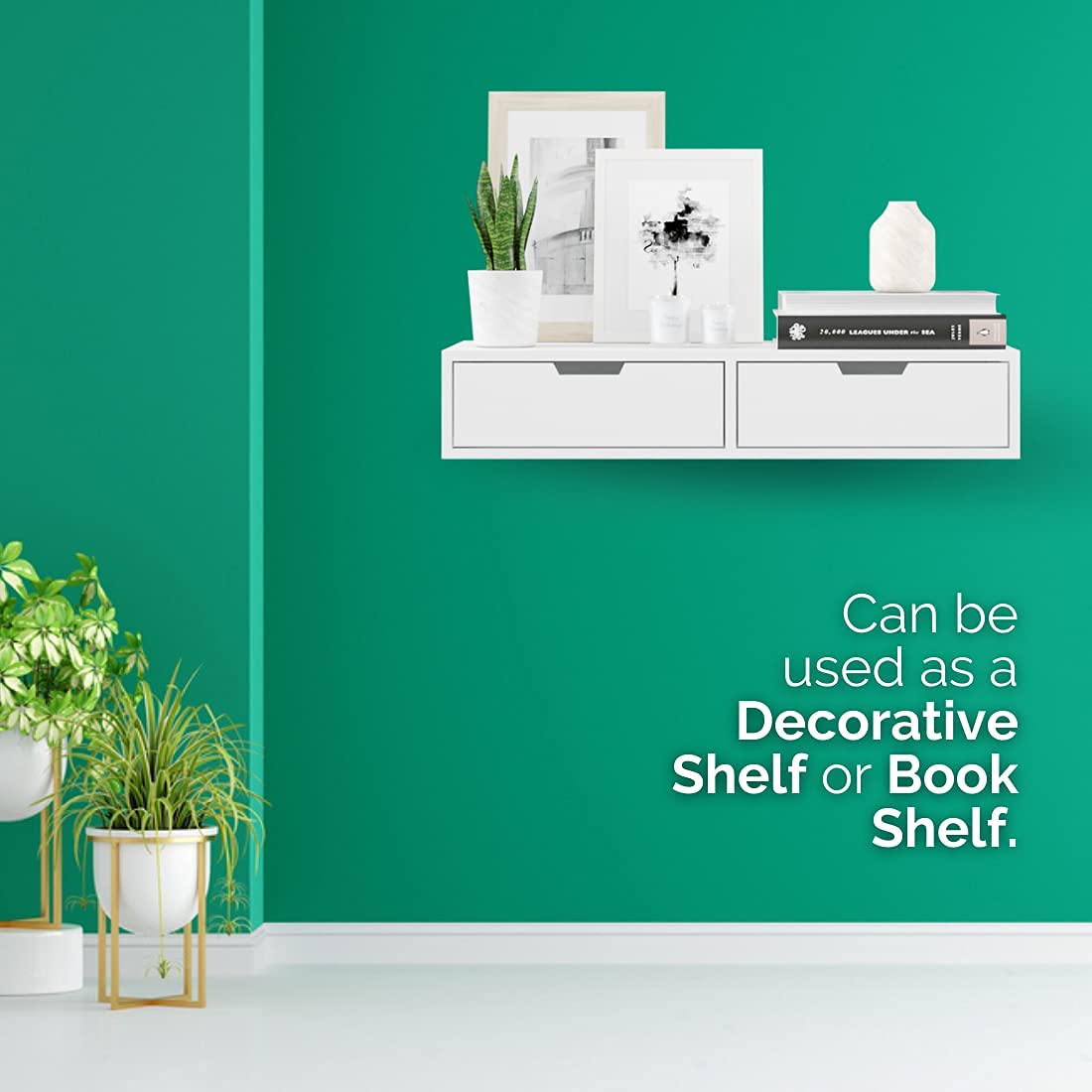Dime Store Wall Mount Floating Wall Shelf with Drawer for Living Room Home Bedroom and Home Decorative Items Storage Shelf (White)