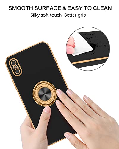 BENTOBEN iPhone Xs Max Case, Phone Case iPhone XsMax, Slim Fit Sparkly Kickstand Ring Holder Design Shockproof Protection Soft TPU Bumper Drop Protective Girl Women Boy iPhone Xs Max Cover, Black/Gold