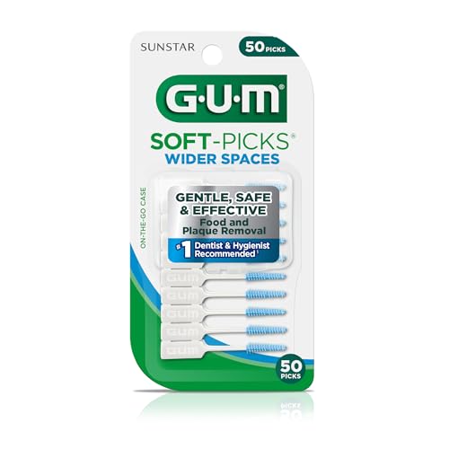 GUM Soft-Picks Wider Space, Easy to Use Dental Picks for Teeth Cleaning and Gum Health, with Convenient Carry Case, Dentist Recommended Dental Picks, 50ct