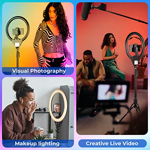 Aureday 12" Selfie Ring Light with Stand and Phone Holder, 15 Color RGB Ring Light with 62" Tripod, Dimmable LED Ringlight for Phone Photography, Live Stream, Creative Videos