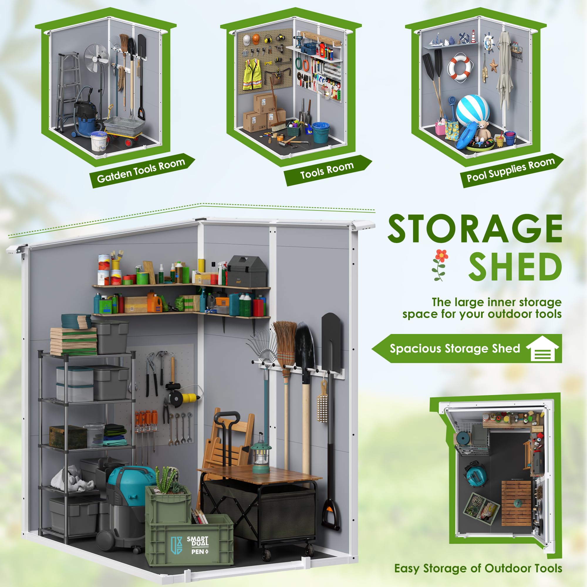 JUMMICO Outdoor Storage Shed, 5 x 4 FT Resin Shed with Floor and Lockable Door, Plastic Garden Tool Outside Sheds for Patio Backyard Lawn