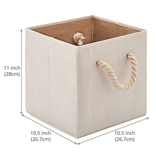 EZOWare Set of 8 Bamboo Fabric Storage Bins with Cotton Rope Handle for Nursery Toys, Gray + Beige