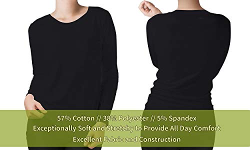 BaHoki Essentials Long Sleeve Undershirts for Scrubs - Great Stretch and Layering Piece - Multipurpose and Durable -Use with Scrubs and Lab Coats - for Nurses, Doctors, Women, and Men Black