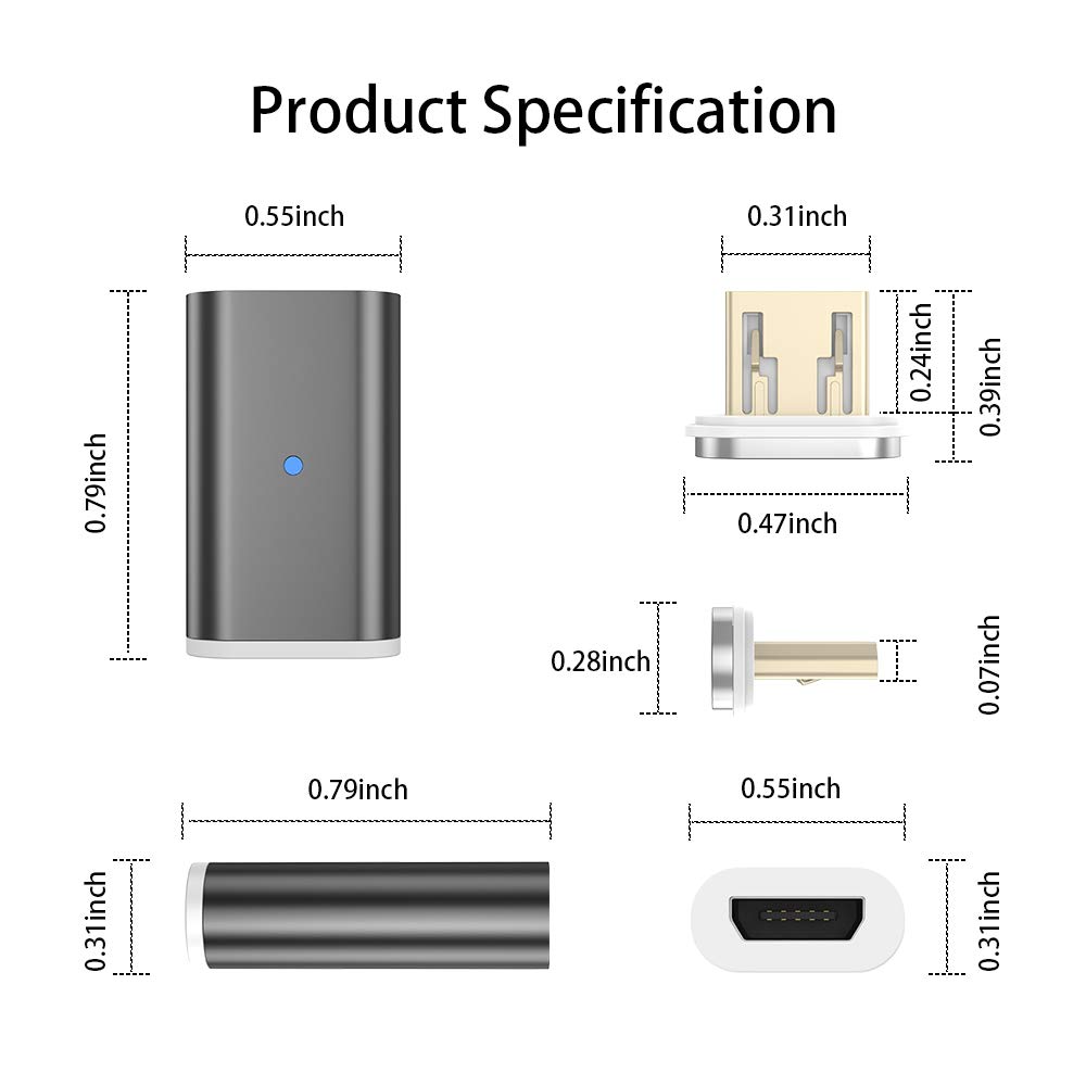 N. NETDOT Gen10 Magnetic Micro-USB to Micro-USB Adapter Converter(2 Pack Black)