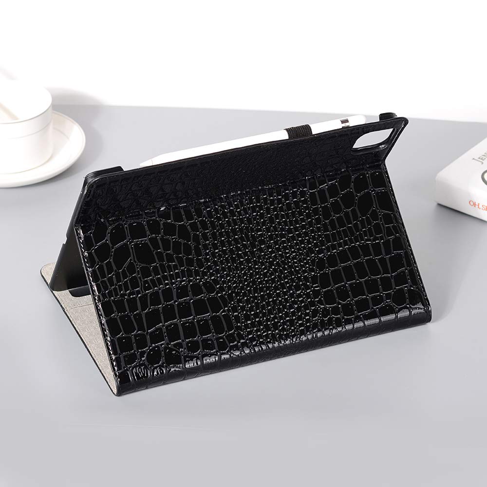 iPad Pro-6/5/4/3 (11'') Case for Women, iPad Air-6th (11'') Air-5th Air-4th (10.9'') Case, DMaos Crocodile Synthetic Leather Folio Smart Cover with Card Pencil Holder, Auto Sleep Wake - Black