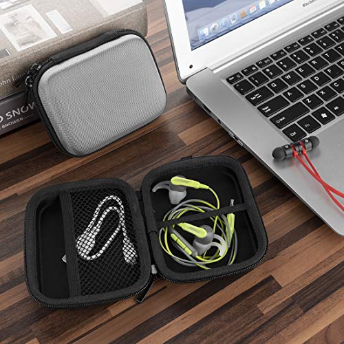Geekria Shield Headphones Case for in-Ear Earphones, Replacement Hard Shell Travel Carrying Bag with Cable Storage, Compatible with Sony WI-Xb400, WI-C200, WI-C100 (Grey)