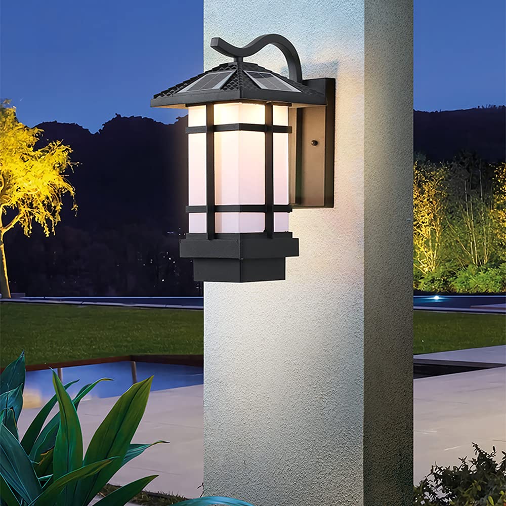 CHENBAI Rectangle Solar Powered Wall Lantern Chinese Style Outdoor LED Wall Lamp Creative AluminumWaterproof Porch Lights Lighting Fixture for Courtyard Garden Entrance Terrace Home