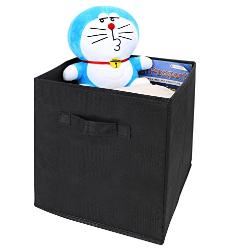 EZOWare Set of 12 Foldable Basket Bin Collapsible Storage Cube For Nursery, Kids Toys Organizer, Shelf Cabinet - (White + Black)