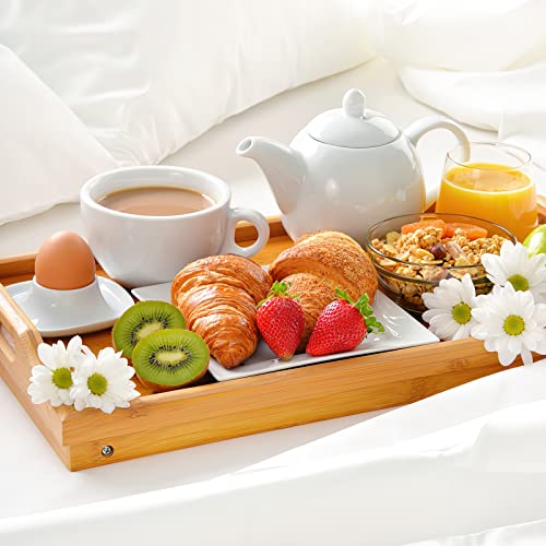 Bed Tray for Eating - Raised Food Table Up to 9.5" on Lap Sofa - Adjustable Bamboo Serving Tray - Portable Snack Platter with Folding Legs Ideal for Bedroom Picnic