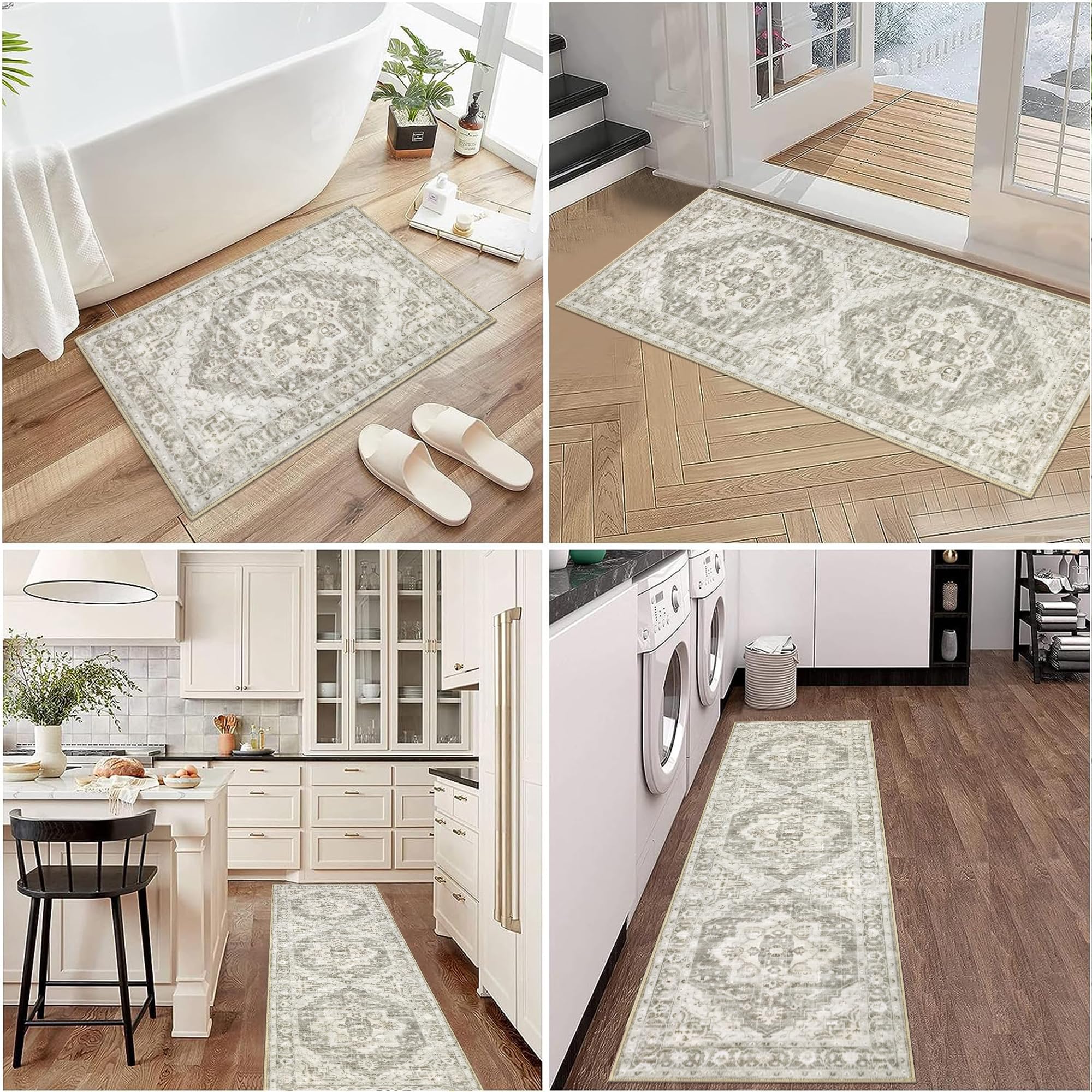 Pauwer Farmhouse Kitchen Rugs Sets of 3, Kitchen Runner Rugs Non Slip Washable, Boho Kitchen Mats for Floor, Indoor Door Mat Entrance, Laundry Room Rug, Thick Kitchen Floor Mat Carpet