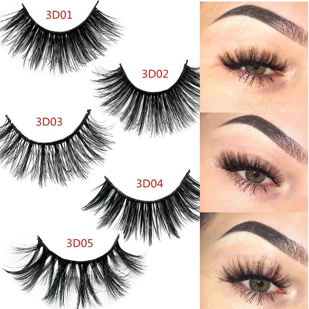 5 Pairs Faux 3D Mink Lashes Multipack,False Eyelashes Natural Soft False Eyelashes Pack for Makeup Eyelashes Extension(3D-Mix)