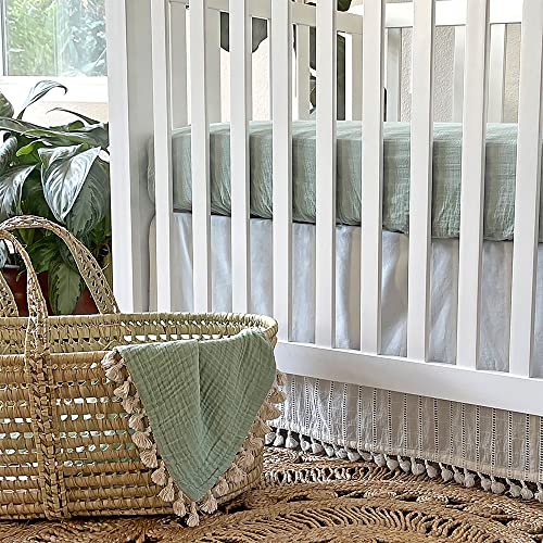 Crane Baby Fitted Sheet, Soft Cotton Fitted Sheet for Cribs and Nurseries, Evergreen, 28”w x 52”h x 9”d