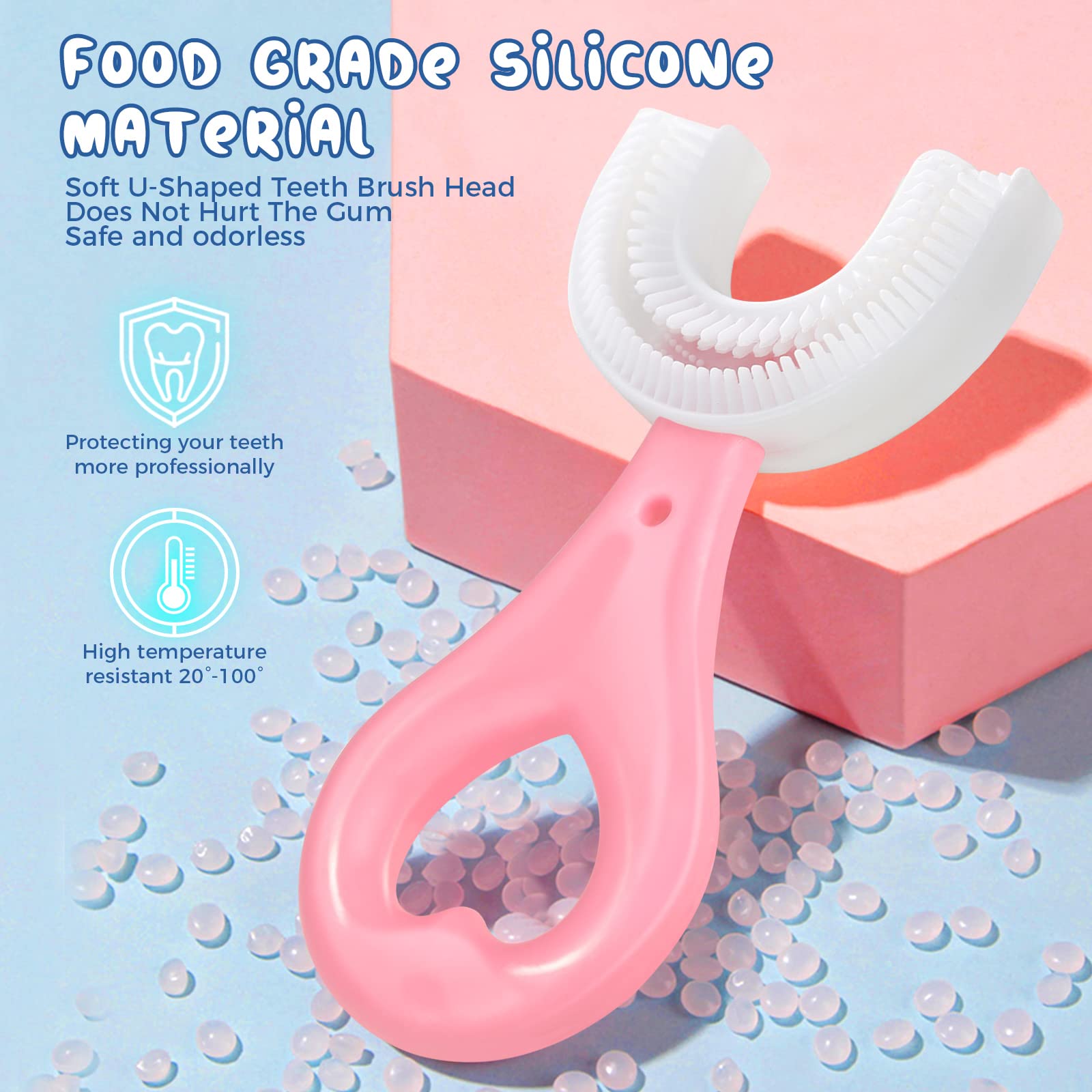 AURUZA Kids U Shaped Toothbrush Food Grade Soft Silicone Brush Head,U-Type 360° Oral Toothbrush Cleaning with Handle Design for Kids(2-6 Years Old)