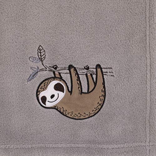 Little Love by NoJo Sloth Let's Hang Out Grey and White Super Soft Plush Baby Blanket with Applique, 30x40 Inch (Pack of 1)